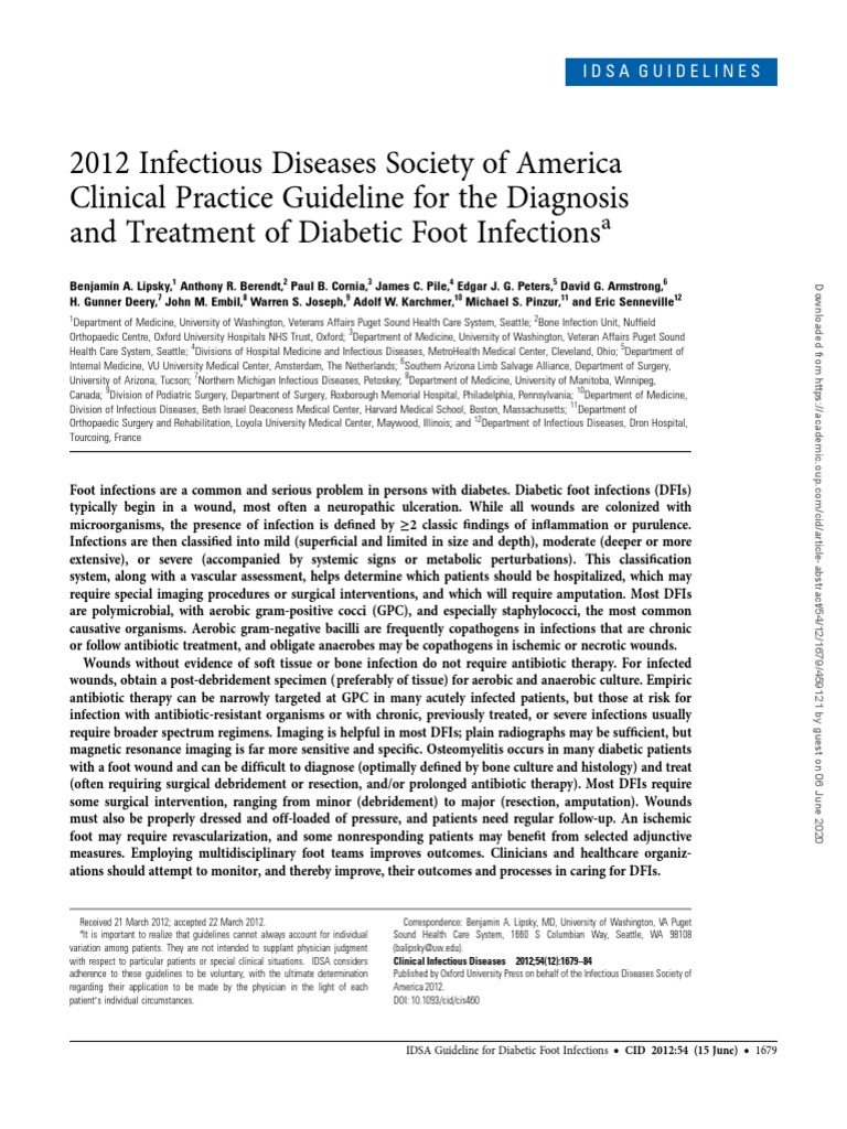 IDSA Guidelines for Diabetic Foot Infections | PDF | Wound | Infection