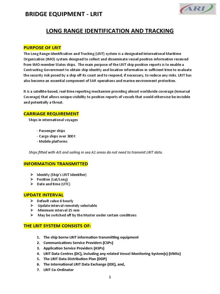 Bridge Equipment - Lrit: Long Range Identification and Tracking | PDF ...