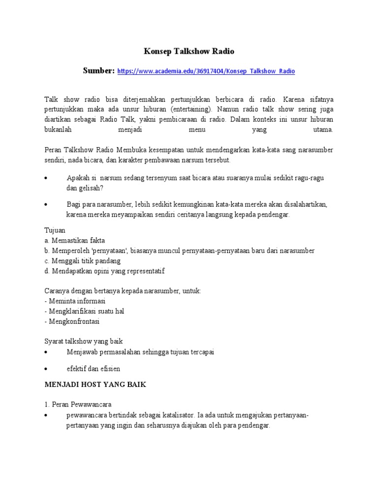 Konsep Talkshow Radio | PDF