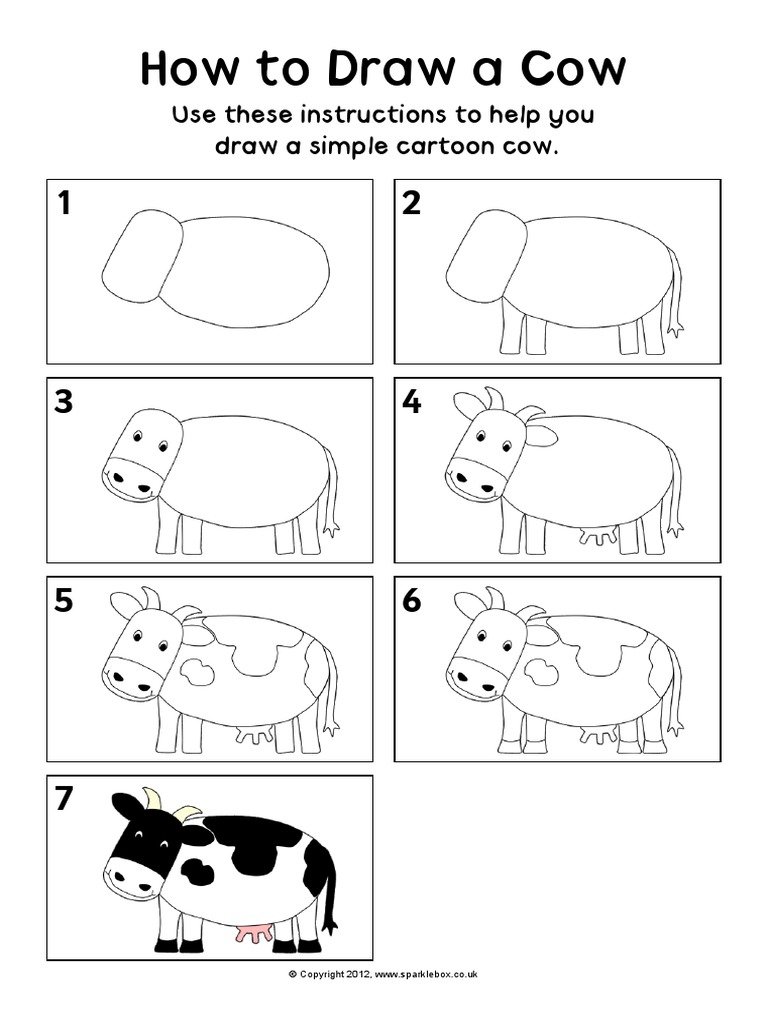 Use These Instructions To Help You Draw A Simple Cartoon Cow | PDF