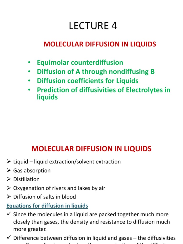 Molecular Diffusion in Liquids | PDF | Diffusion | Solution