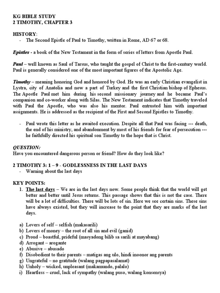 2 Timothy 3 | PDF | Saint Timothy | Paul The Apostle