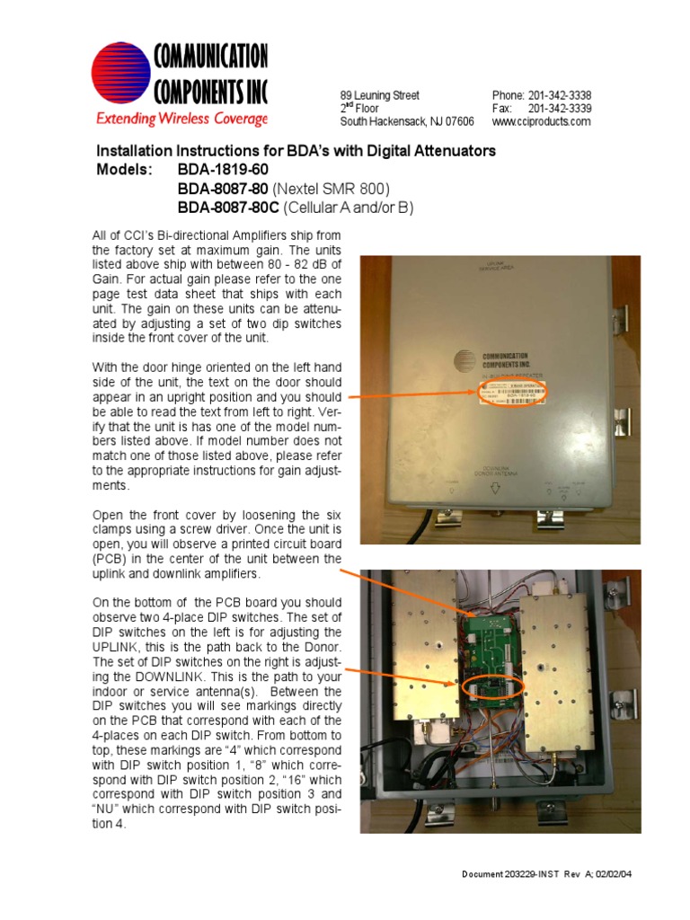 Installation Instructions For BDA's With Digital Attenuators Models ...