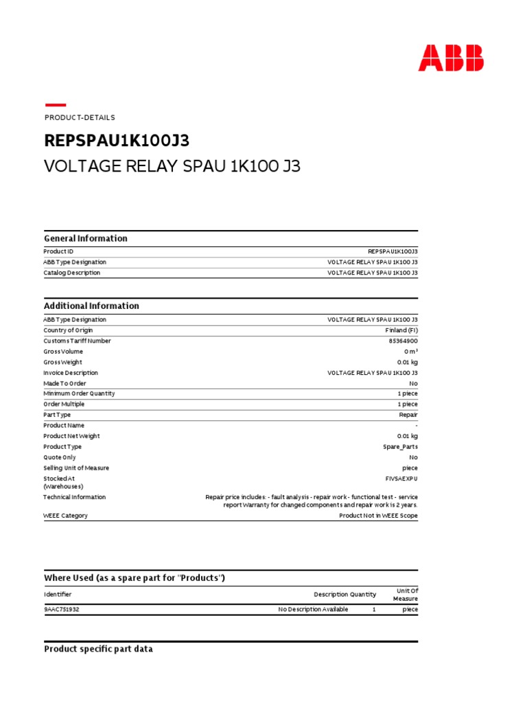 REPSPAU1K100J3 Voltage Relay Spau 1k100 j3 | PDF | Business