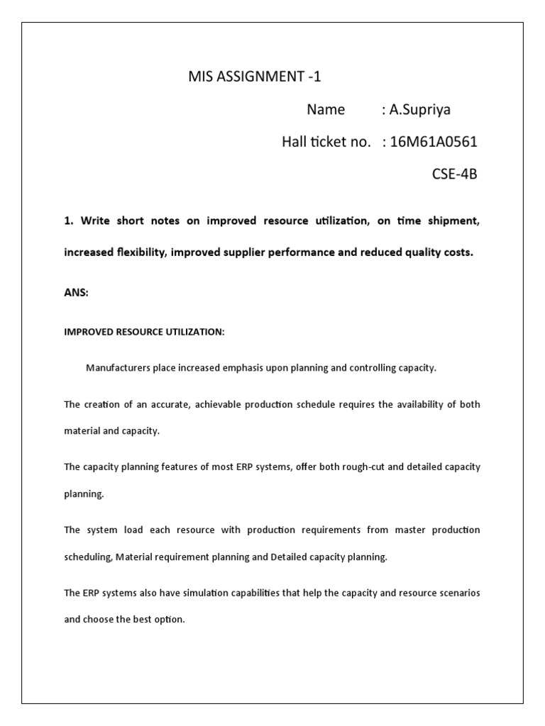 Mis Assignment - 1 Name: A.Supriya Hall Ticket No.: 16M61A0561 CSE-4B | PDF | Enterprise ...