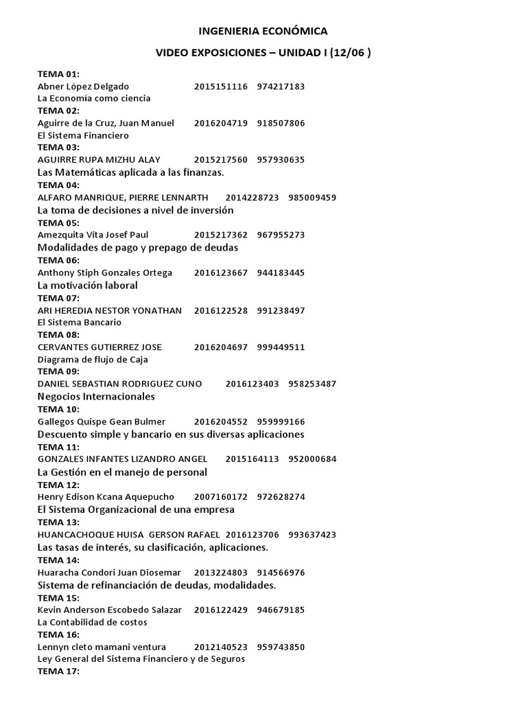 Temario Unidad I | PDF | Servicios financieros | Economias