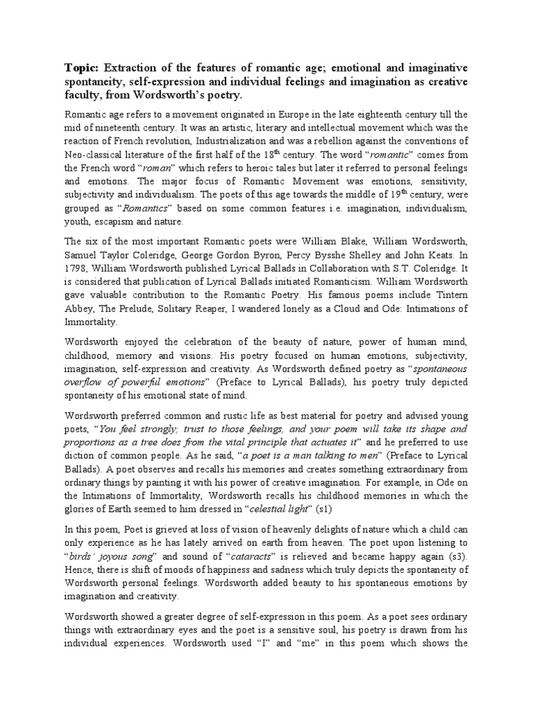 Romantic Poetry - Analysis of Wordsworth Poetry by M-Azeem Yaseen | PDF ...