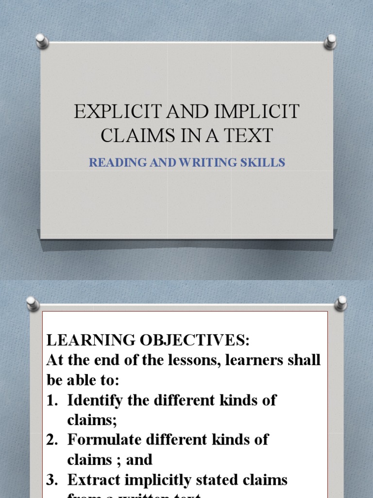 Explicit and Implicit Claims in A Text: Reading and Writing Skills | PDF