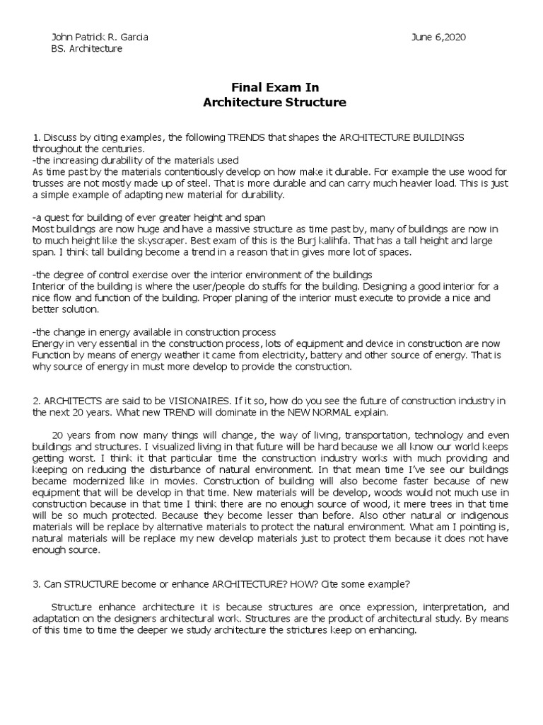 Final Exam in Architecture Structure | Download Free PDF | Wood | Building