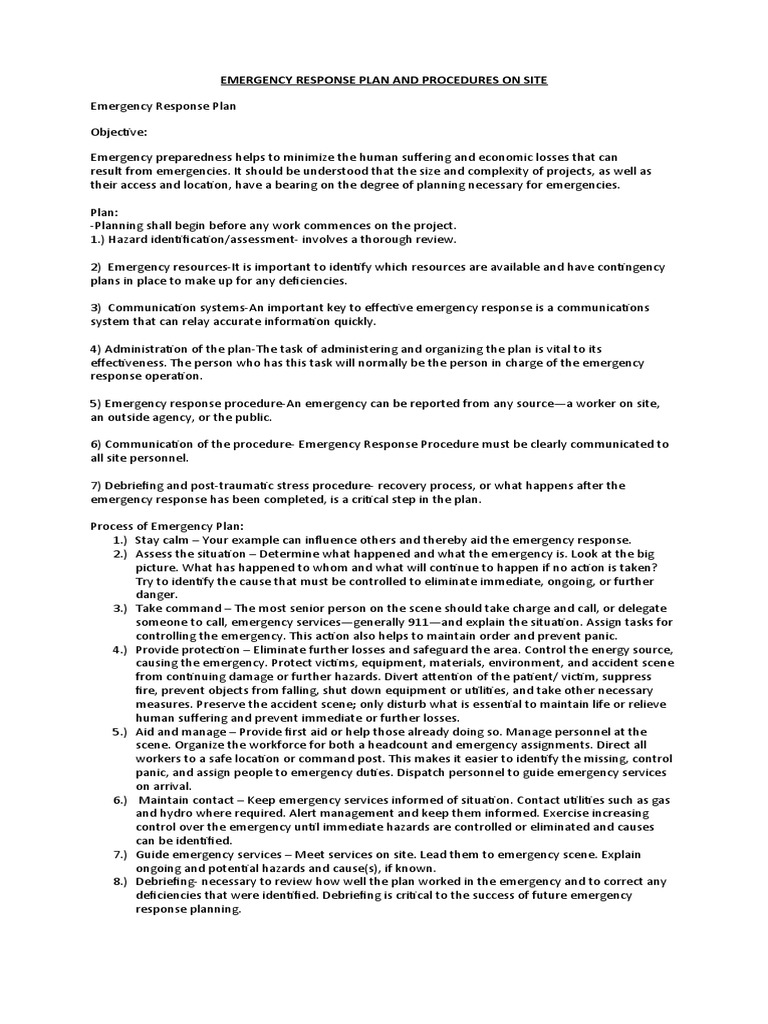 Emergency Plan and Procedures | PDF | Emergency | Emergency Management