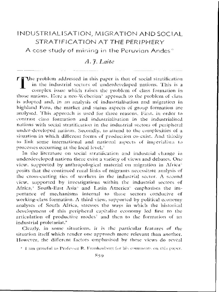 Laite (1978) - Industrialisation, Migration and Social Stratification | PDF