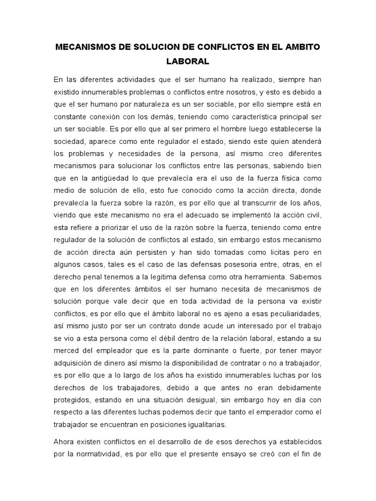 Ensayo Laboral Ii Mecanismos de Resolucion de Conlifctos | PDF ...