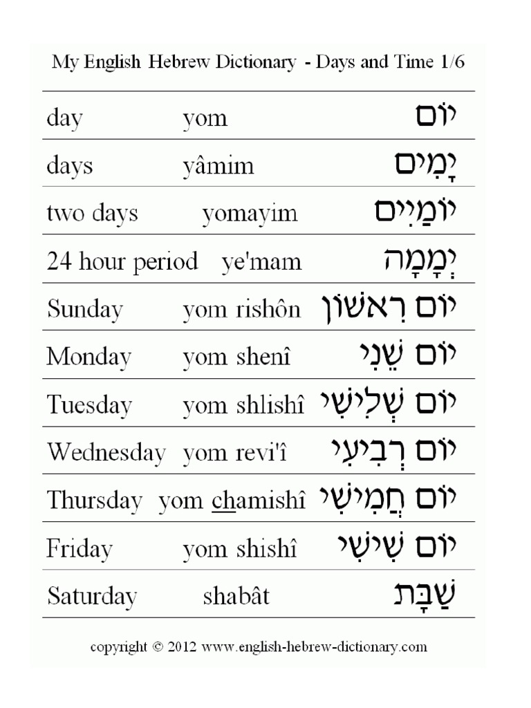 My English Hebrew Dictionary Pdf