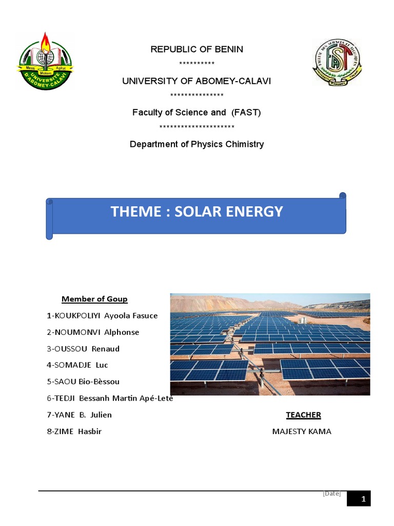 Theme: Solar Energy: Member of Goup | PDF | Solar Power | Solar Panel