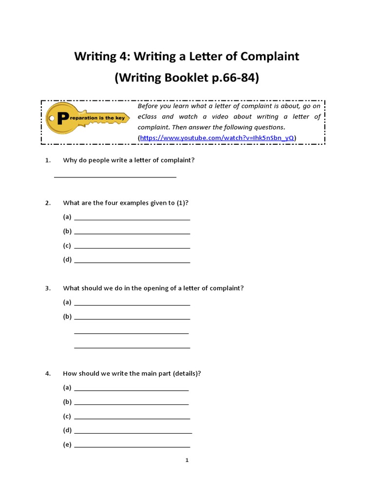 Writing 4: Writing A Letter of Complaint (Writing Booklet p.66-84 ...