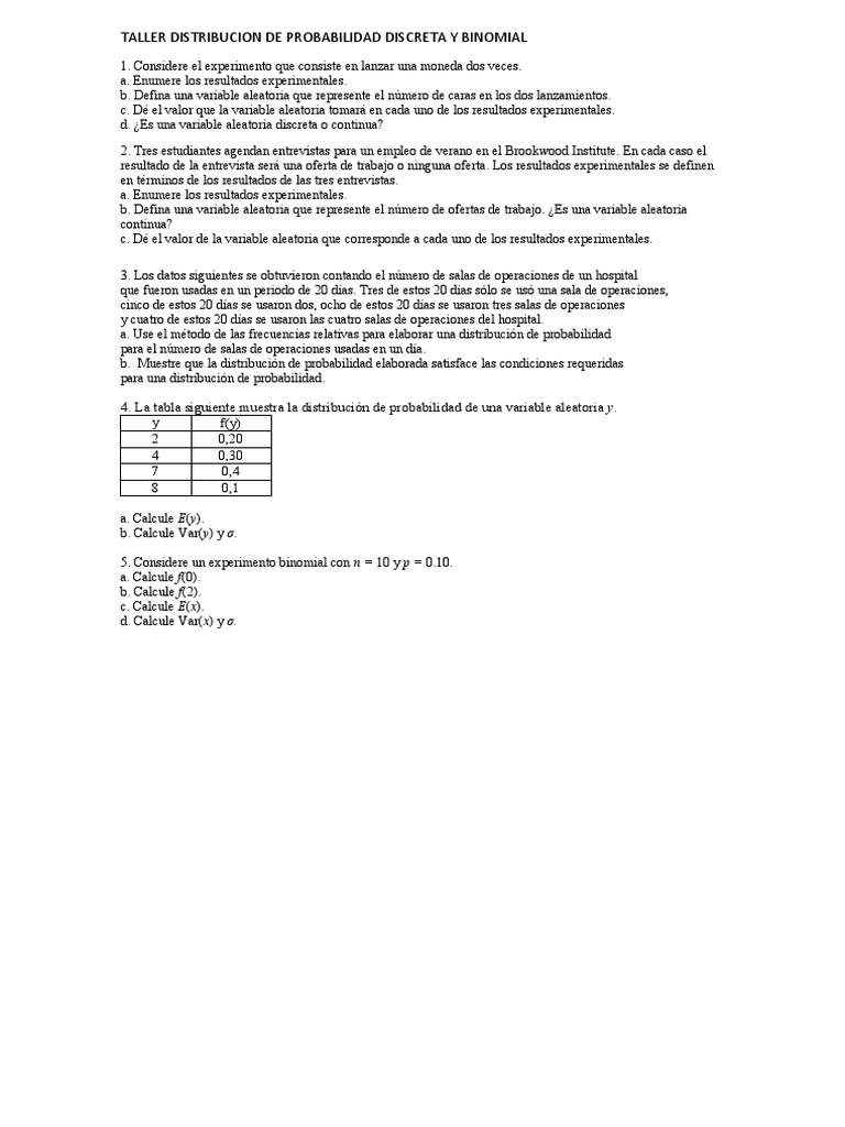 Taller de Probabilidad Discreta y Binomial | PDF | Métodos y materiales de enseñanza