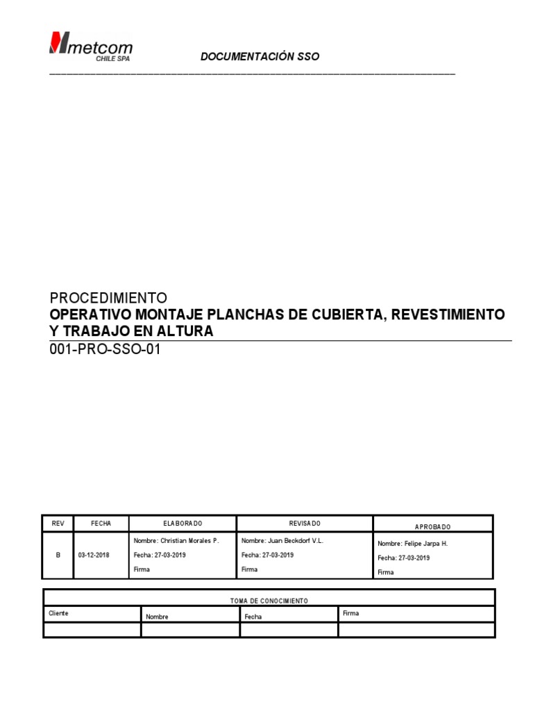 Procedimiento Montaje Cubierta y Trabajo en Altura Ccu Serie 800 Rev.b 27-03-2019 | Descargar ...