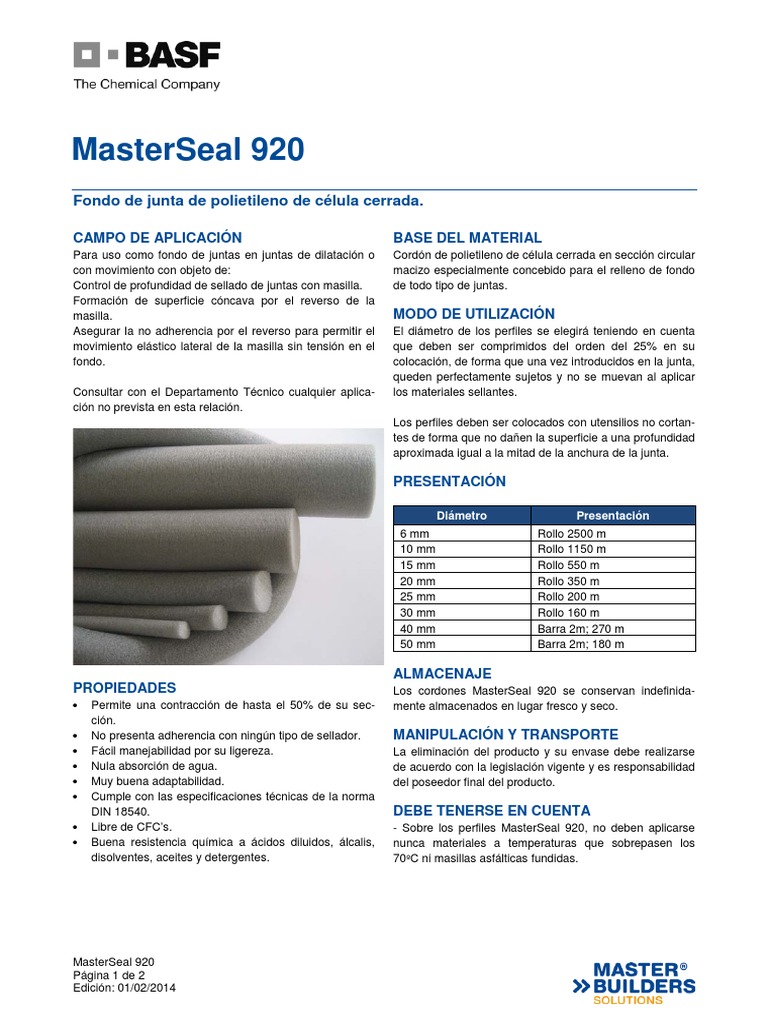 MasterSeal 920 | PDF | Materiales | Naturaleza