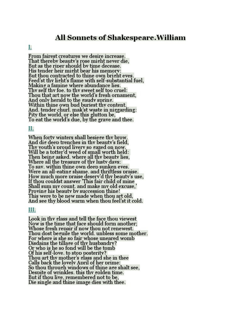 All Sonnets W Shakespeare | PDF | Love | Thou