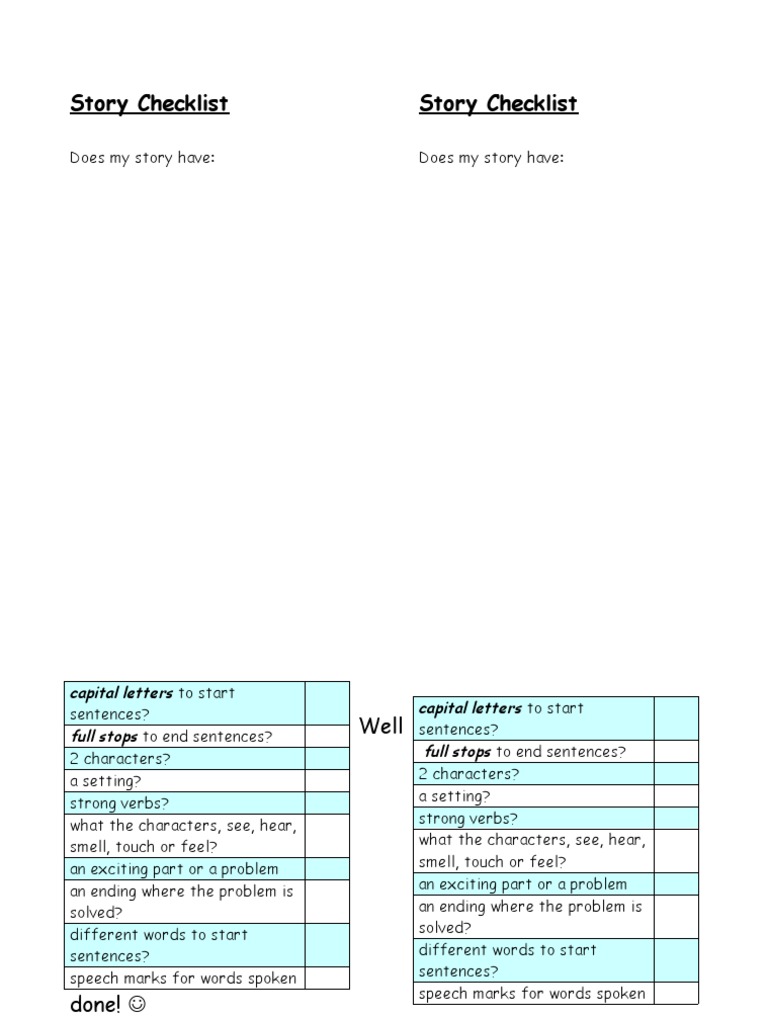 Story Checklist Story Checklist: Does My Story Have: Does My Story Have ...
