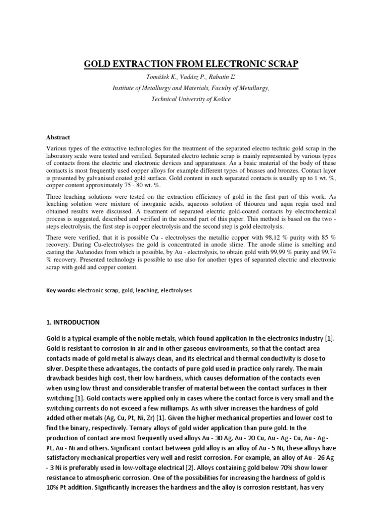Gold Recovery from Electronic Scrap | PDF | Gold | Silver