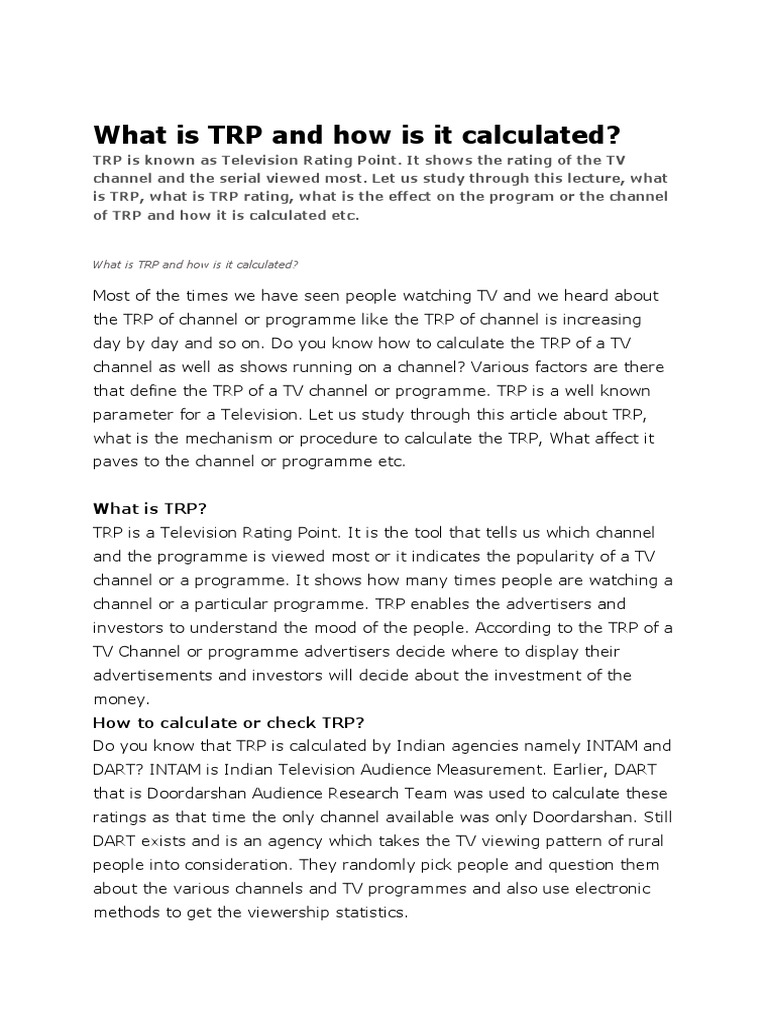 What Is TRP and How Is It Calculated | PDF | Audience Measurement ...