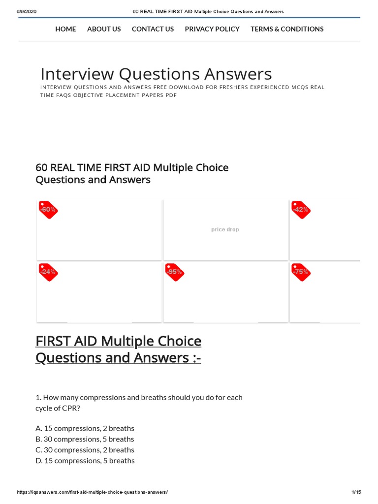 60 REAL TIME FIRST AID Multiple Choice Questions and Answers | PDF ...