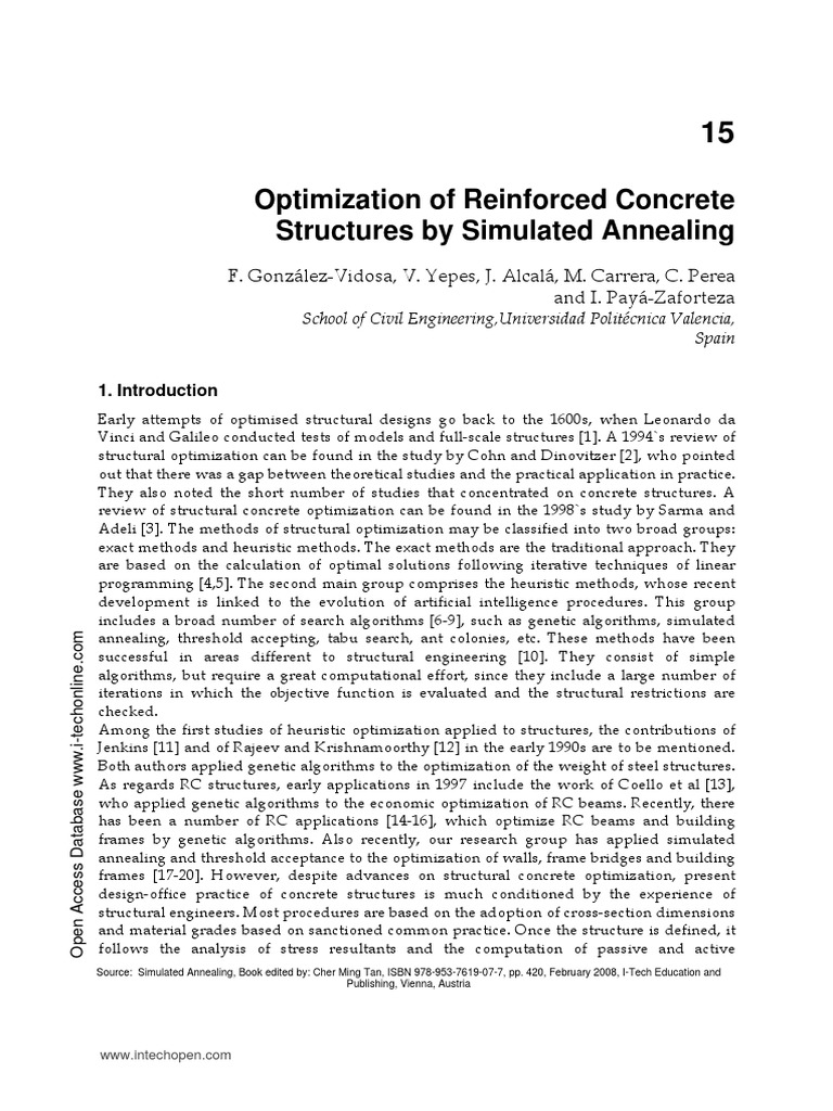 Intech Optimization Of Reinforced Concrete Structures By Simulated
