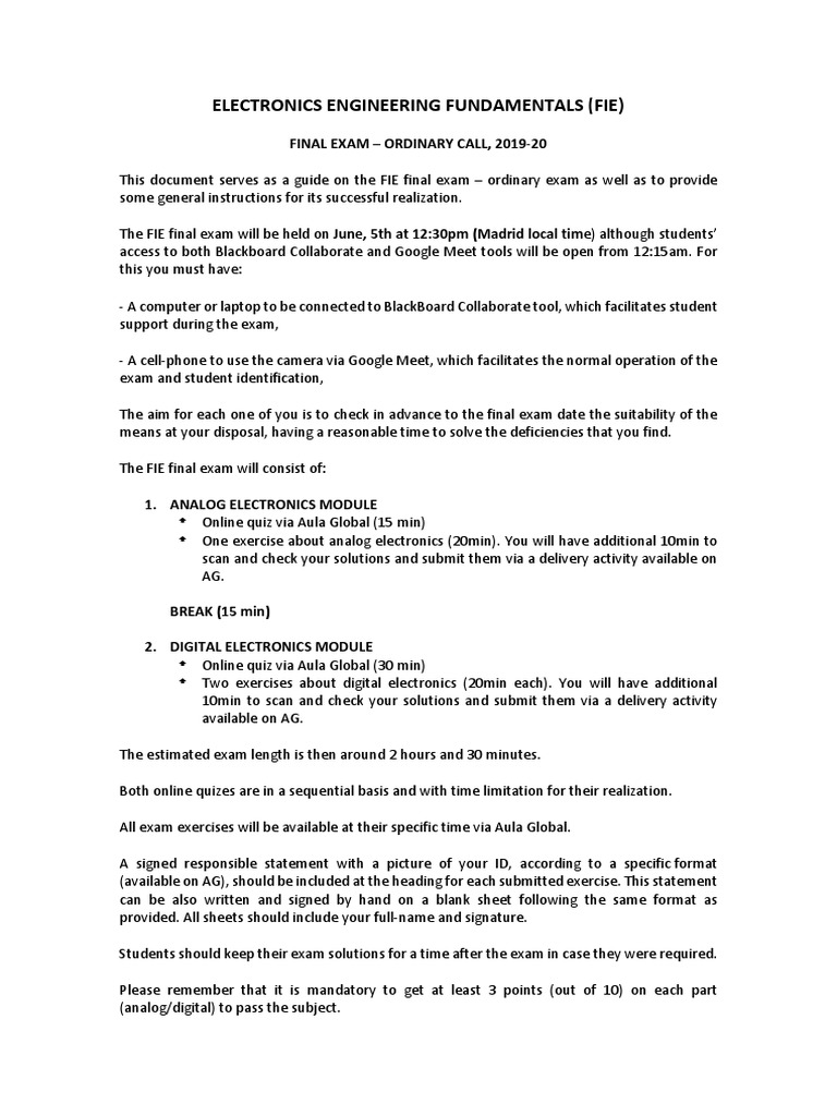 FIE Final Exam Instructions 2019-20 | PDF | Image Scanner | Test ...