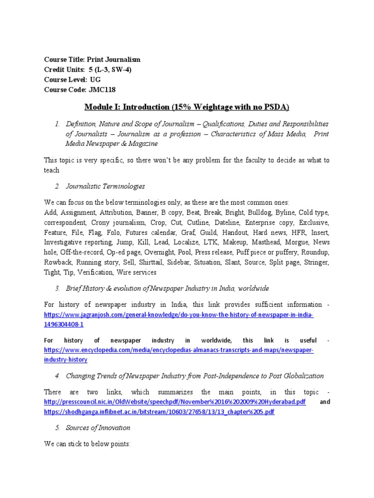 Module I - Print Journalism | PDF