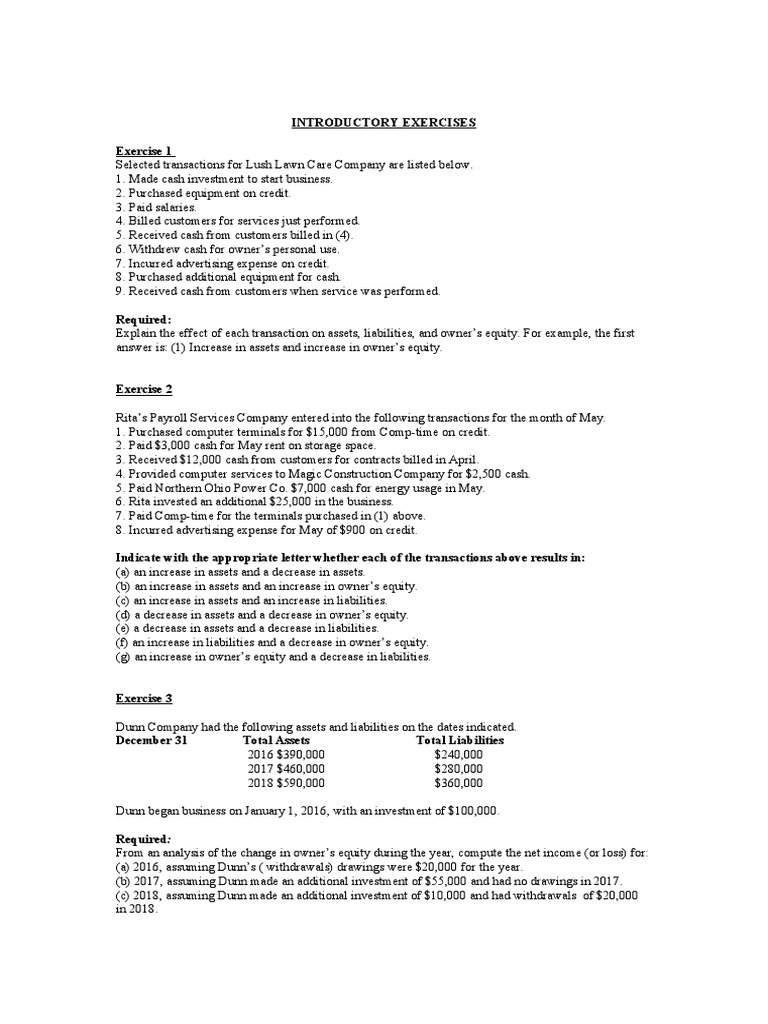 Accounting Transaction Exercises | PDF | Balance Sheet | Equity (Finance)
