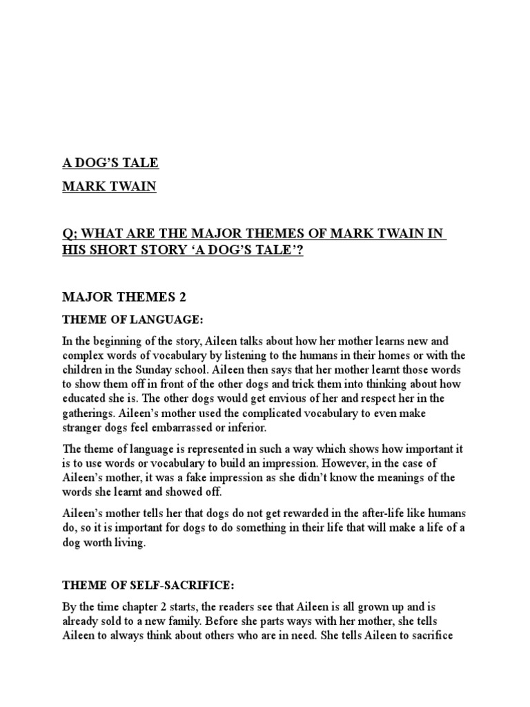 A Dog'S Tale Mark Twain Q What Are The Major Themes of Mark Twain in ...