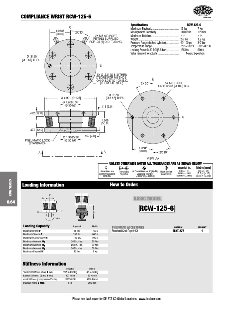 RCW-125-6 Compliance Wrist Specifications | PDF | Manufactured Goods ...