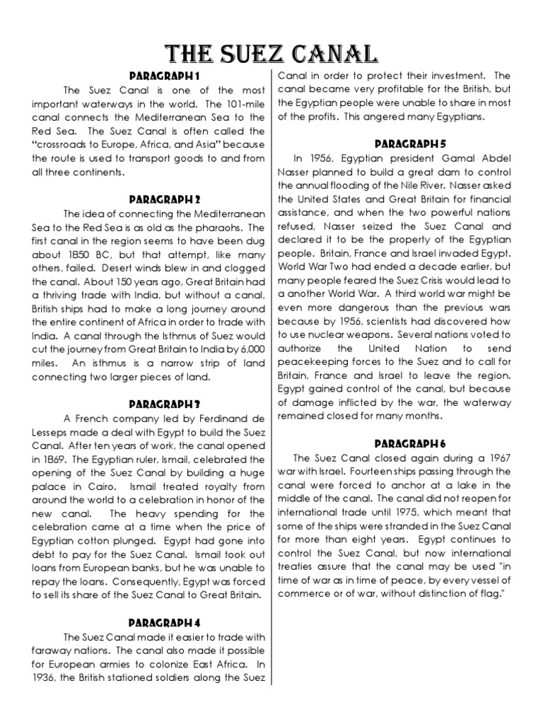 Suez Canal Reading Word PDF | PDF | Suez Canal | Suez Crisis