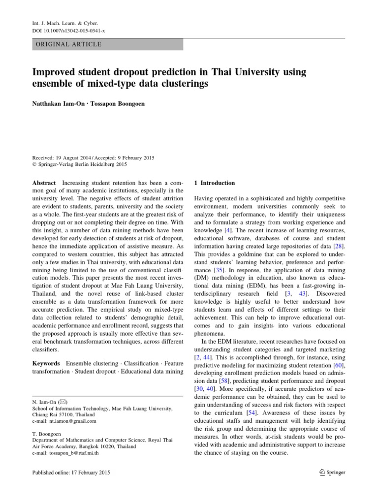 Improved Student Dropout Prediction in Thai University Using Ensemble of Mixed-Type Data ...