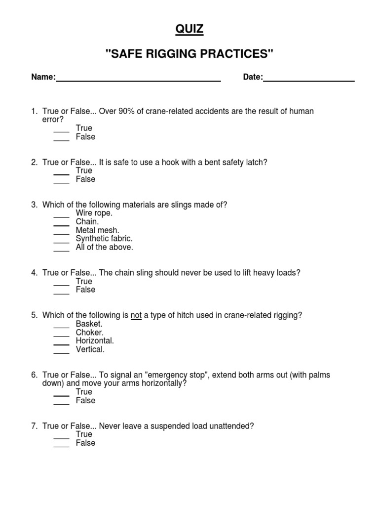 Rigging Quiz PDF | PDF