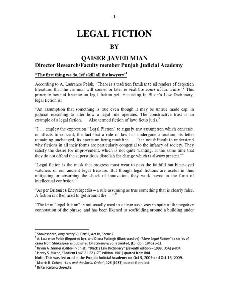 Legal Fiction: BY Qaiser Javed Mian | PDF | Government | Common Law