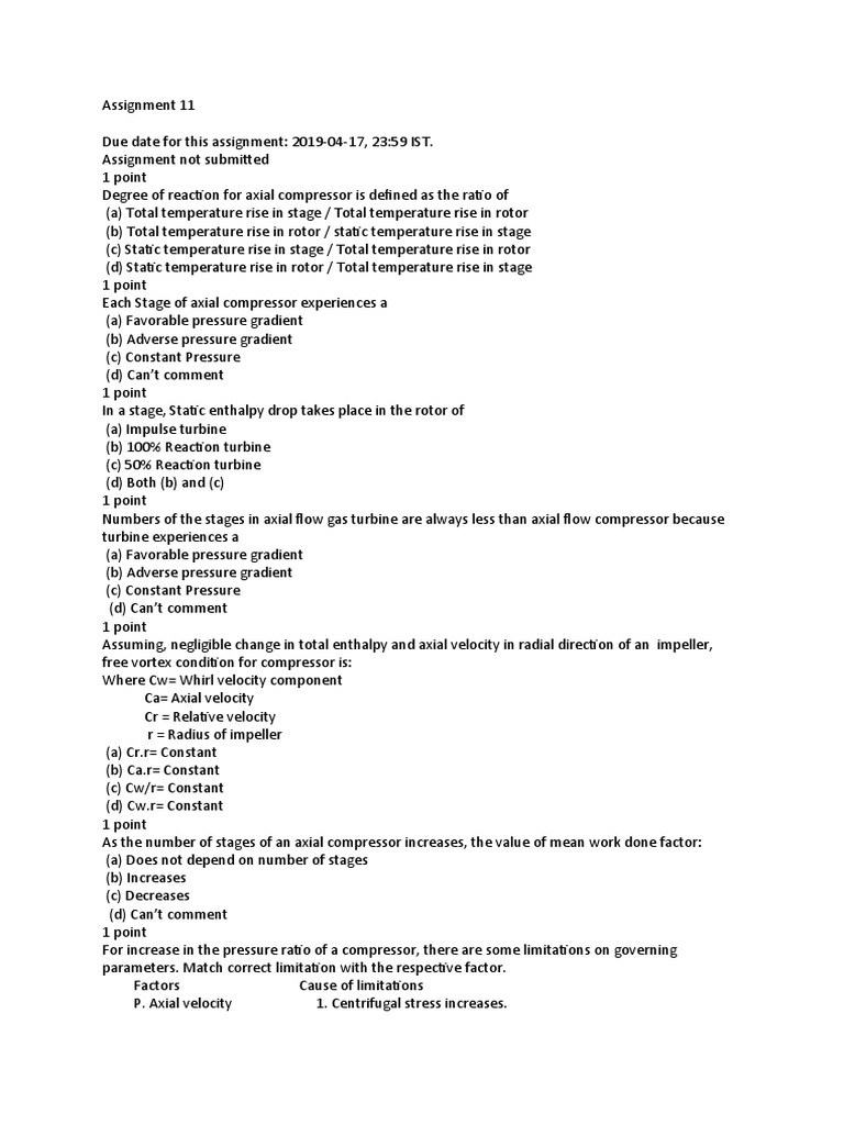 Assignment11 NPTEL | PDF | Turbine | Dynamics (Mechanics)