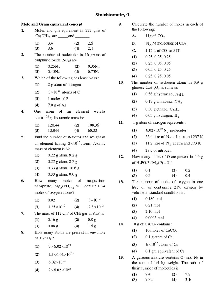 Stoichiometry Tutorial 1 Questions PDF | PDF | Mole (Unit) | Chemical ...