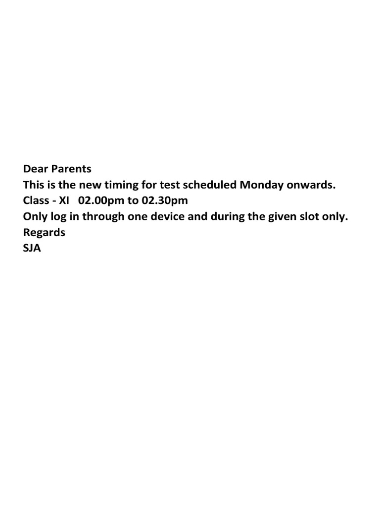 Class XI Test Schedule Update | PDF