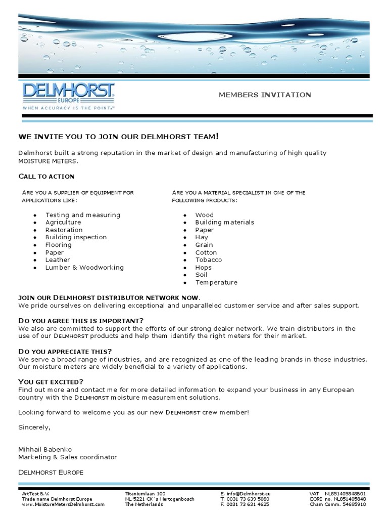 We Invite You To Join Our Delmhorst Team: Members Invitation | PDF