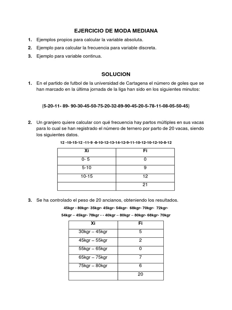 Ejercicio de Moda Mediana PDF | PDF