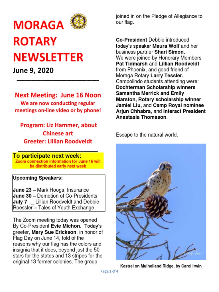 Moraga Rotary Newsletter June 9 2020 | PDF