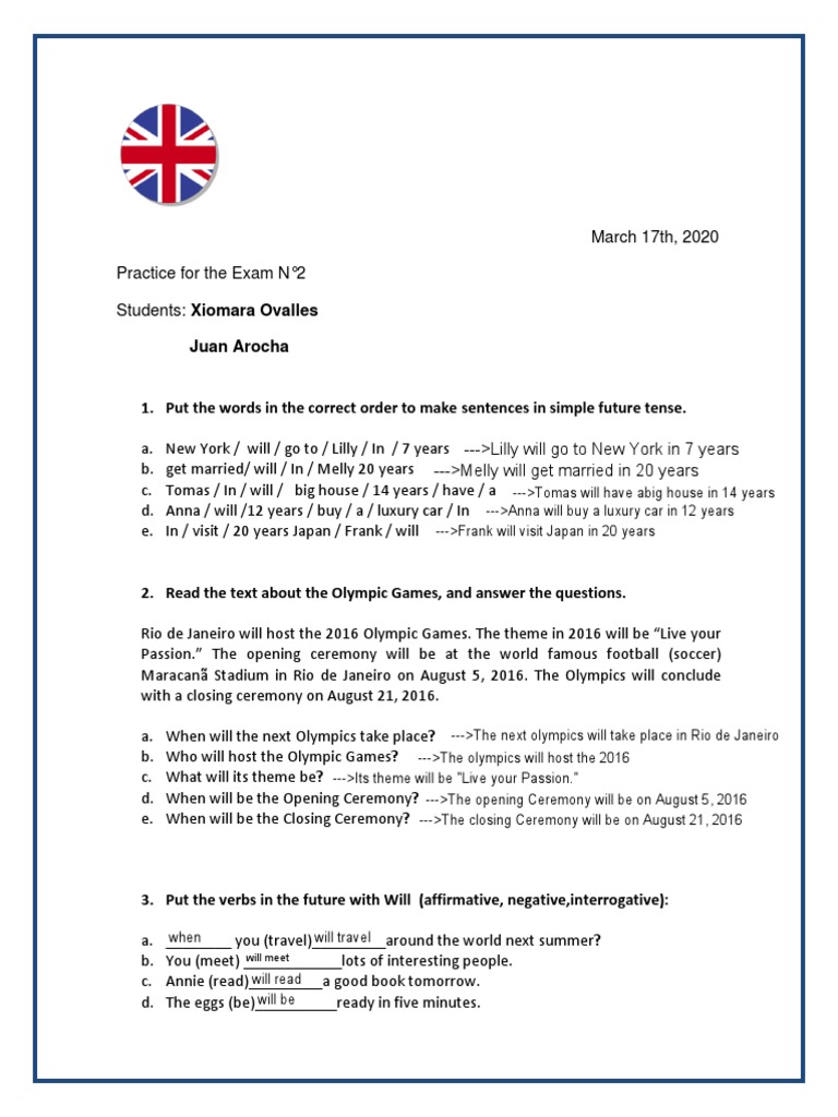 Future Tense Practice Exercises | PDF | Grammar | Syntax