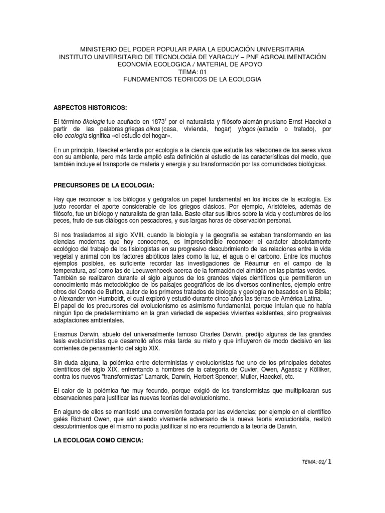 Tema 01 Fundamentos Ecologia PDF | PDF | Ecología | Biodiversidad