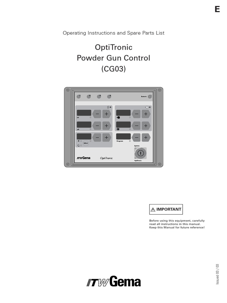 Optitronic Powder Gun Control (Cg03) : Operating Instructions and Spare ...