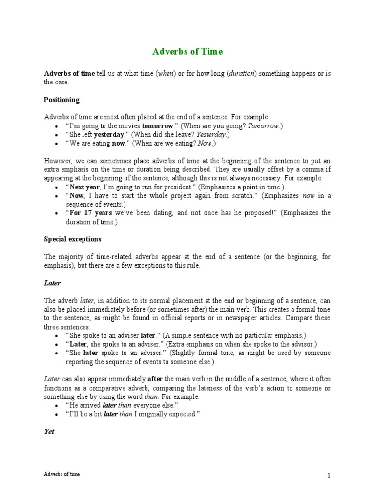 Adverbs of Time 2 | PDF | Verb | Adverb
