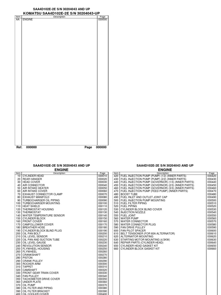 Komatsu SAA4D102E-2E Engine Parts List | PDF | Turbocharger | Fuel ...