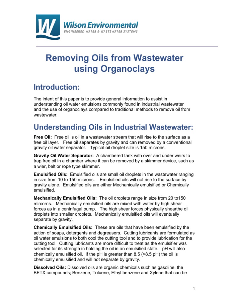 Removing Emulsified Oils From Wastewater | PDF | Emulsion | Wastewater