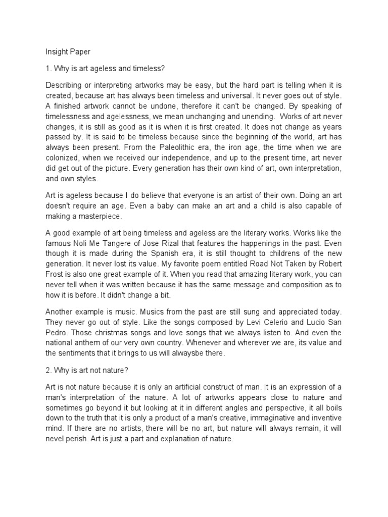 The Timelessness and Agelessness of Art | PDF | Experience | Idea